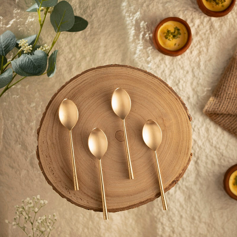 Gold Tone Dessert Spoons (Set Of 4) – UrthIndia